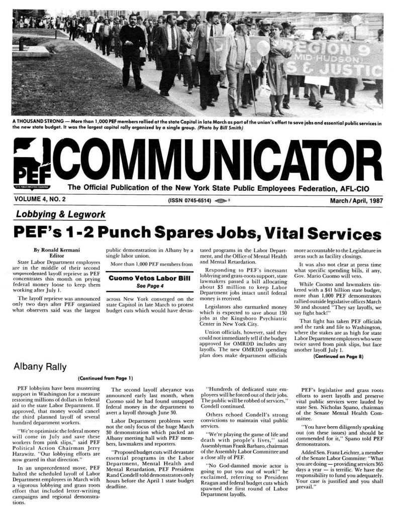 PEF Blast from the Past: Union efforts prevent layoffs in 1987 - PEF ...